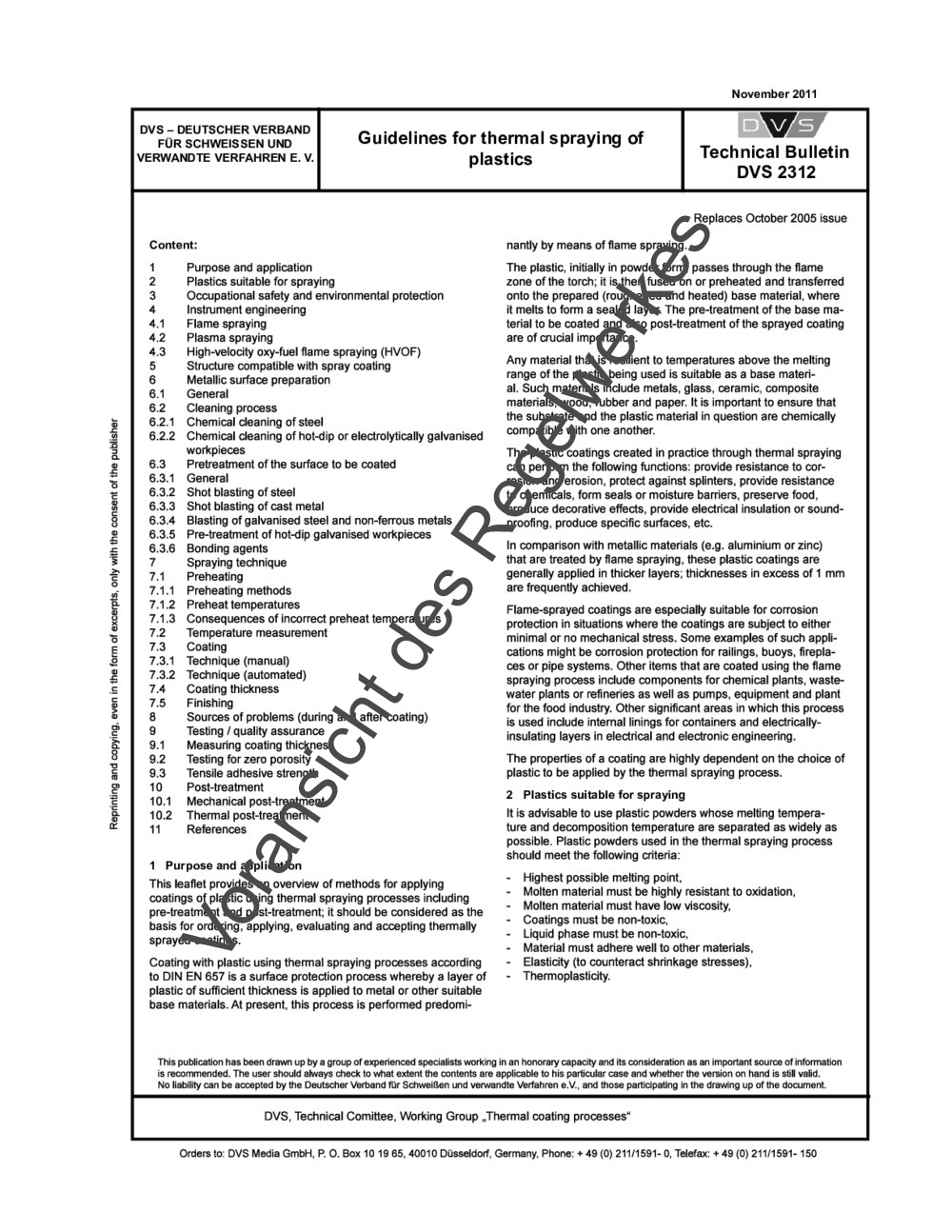 Technical Bulletin DVS 2312 (11/2011) / Thermal spraying and thermally sprayed coatings - DVS ...